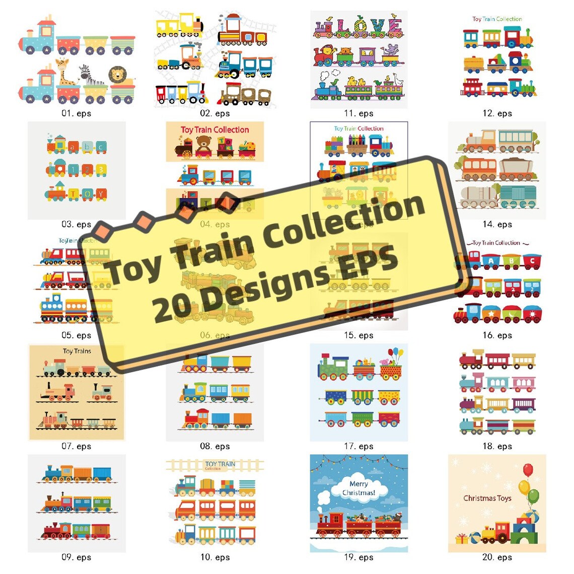 20 Designs Toy Train Collection EPS, Baby Train Clipart, Cute Railroad ...