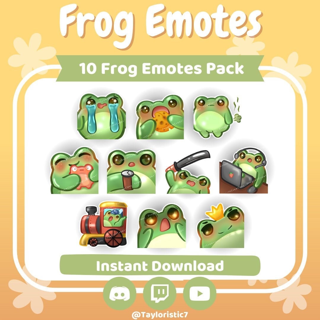 Cute Frog Emote Pack | 10 Twitch Emotes & Discord Emotes | Emote Bundle ...