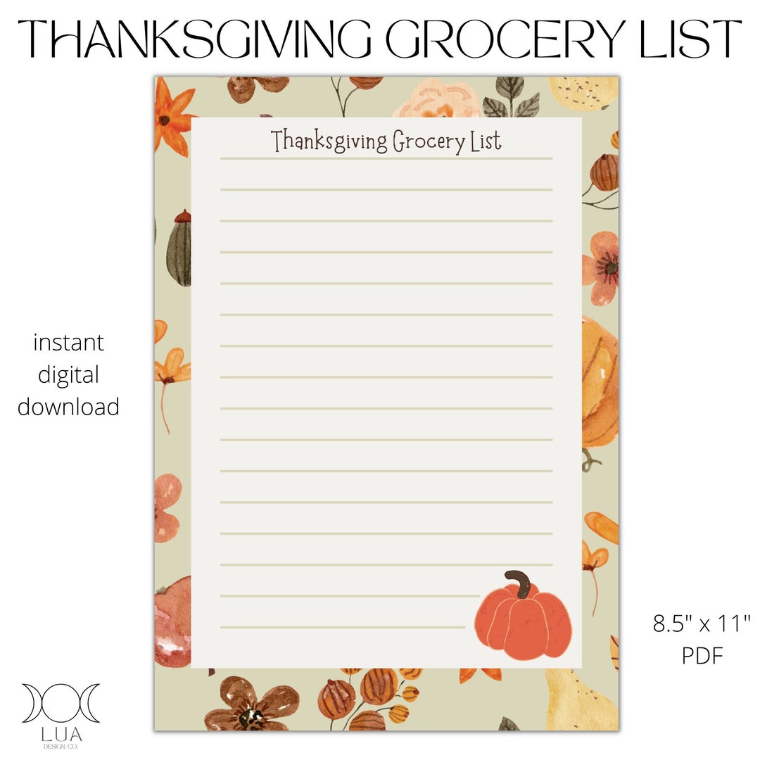 Thanksgiving Grocery List, Grocery List, Shopping List, Thanksgiving ...