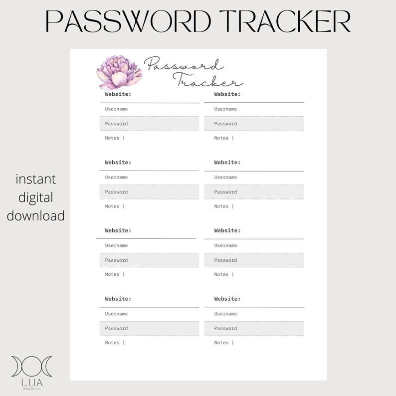 Password Tracker Printable, Password Log PDF, Password Keeper Instant ...