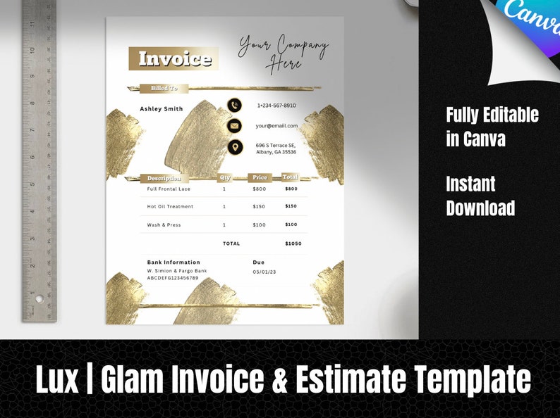 Lux Invoice Template Printable Bundle I Glam Canva Template I Editable ...