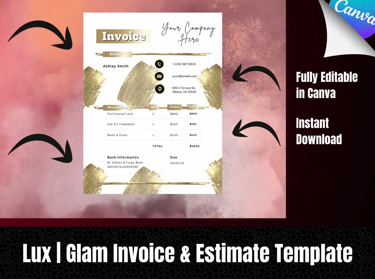 Lux Invoice Template Printable Bundle I Glam Canva Template I Editable ...