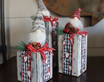 Rustic Creamy White Christmas Wood Present Box With Checkered Ribbon - Etsy
