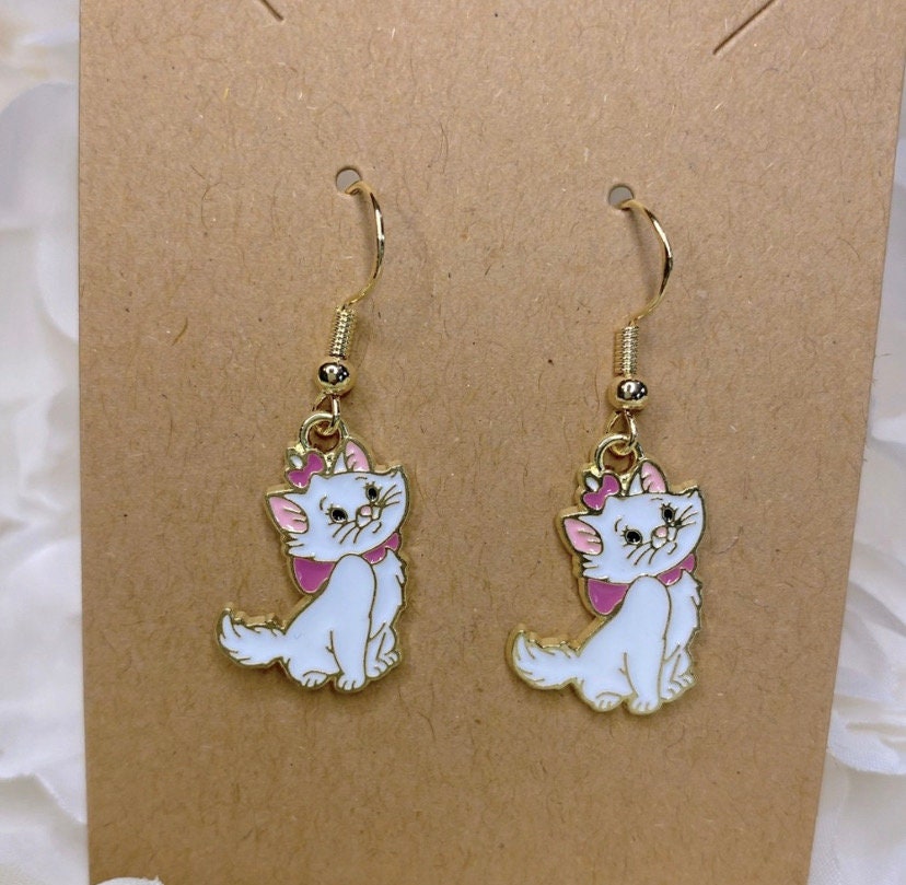 Disney Inspired Disney Aristocats Marie Earrings Marie Kitty Earrings Disney Dangly Earrings for Her Etsy