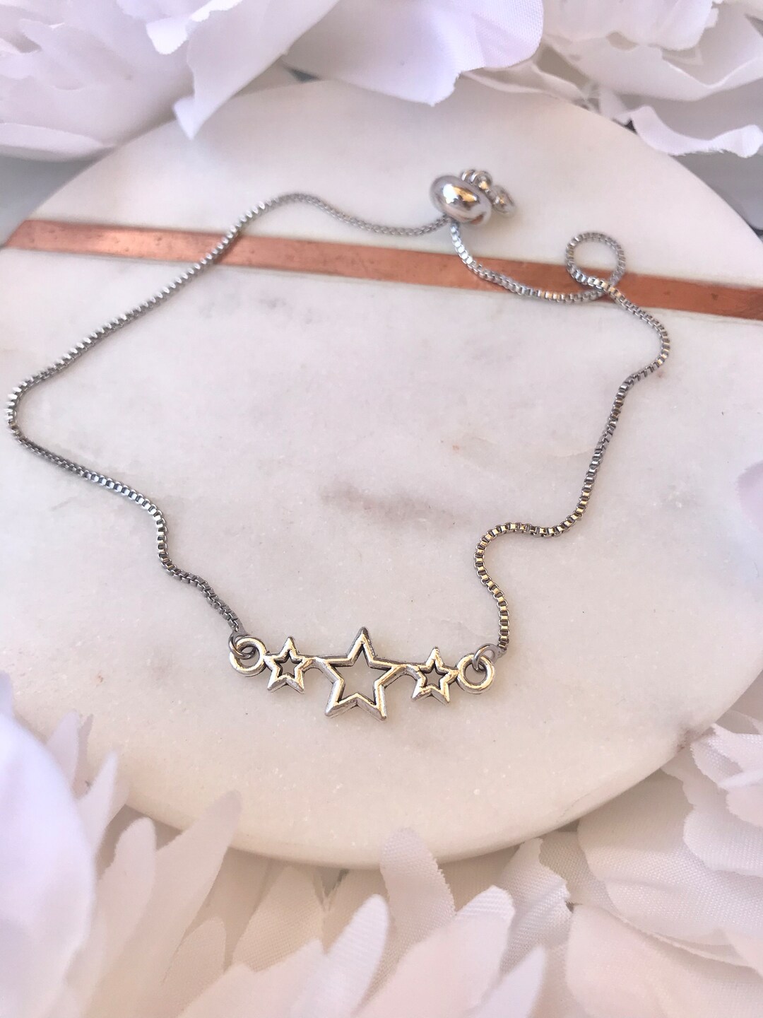 Dainty Star Silhouette Three Silver Stars Outline Silver Adjustable ...