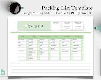 Beach Holiday Packing List Template Google Spreadsheet - Etsy
