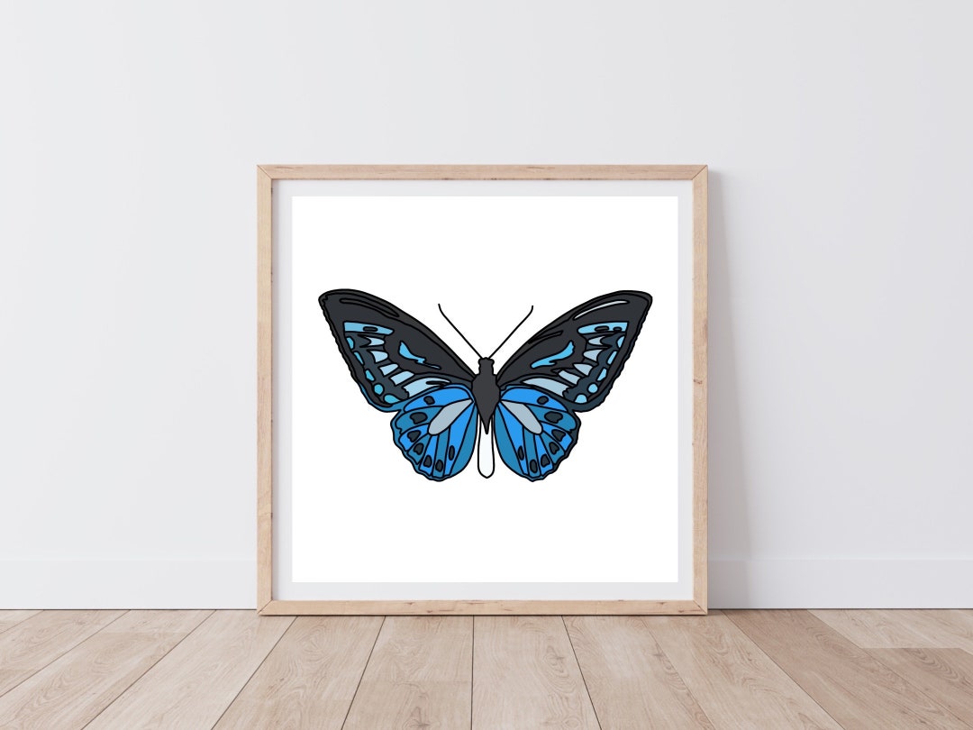Blue Butterfly Art Print | Colorful Blue Art | Printable Art | Digital ...