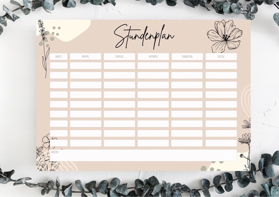 Timetable School Floral Flowers Digital Download - Etsy Australia