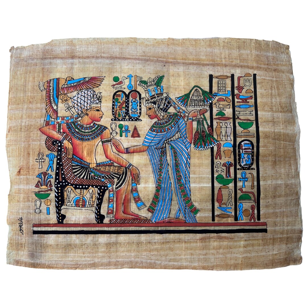 Queen Ankhesenamun Anointing Her Husband King Tutankamun Papyrus ...