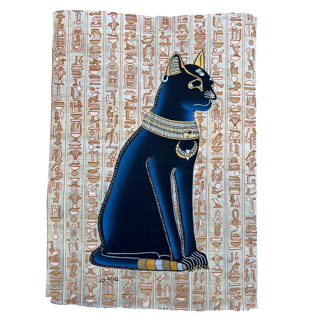 Bastet Egyptian Papyrus Artwork – Handcrafted Hieroglyphic Genuine ...