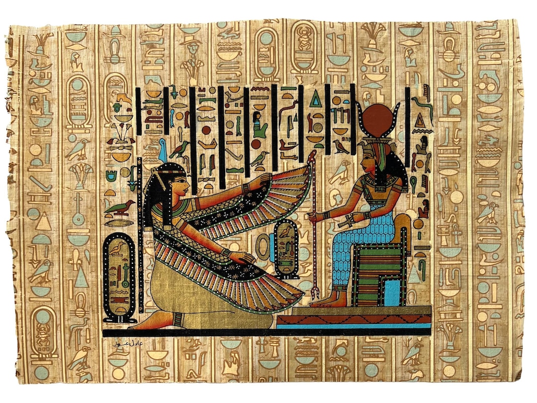 Maat - Goddess Isis • Vintage Authentic Hand Painted Papyrus With ...