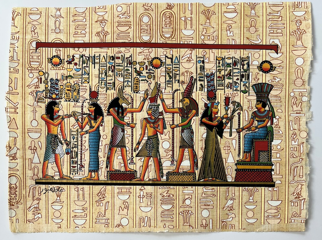 Hand Painted Egyptian Papyrus, Gods, Pharaohs, Nefertari Tomb Art (13x9 ...