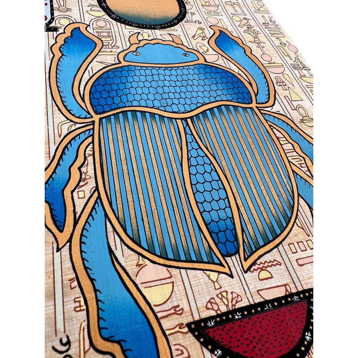 Scarab Beetle Papyrus Painting • Egyptian Good Luck Symbol, (13x9 ...