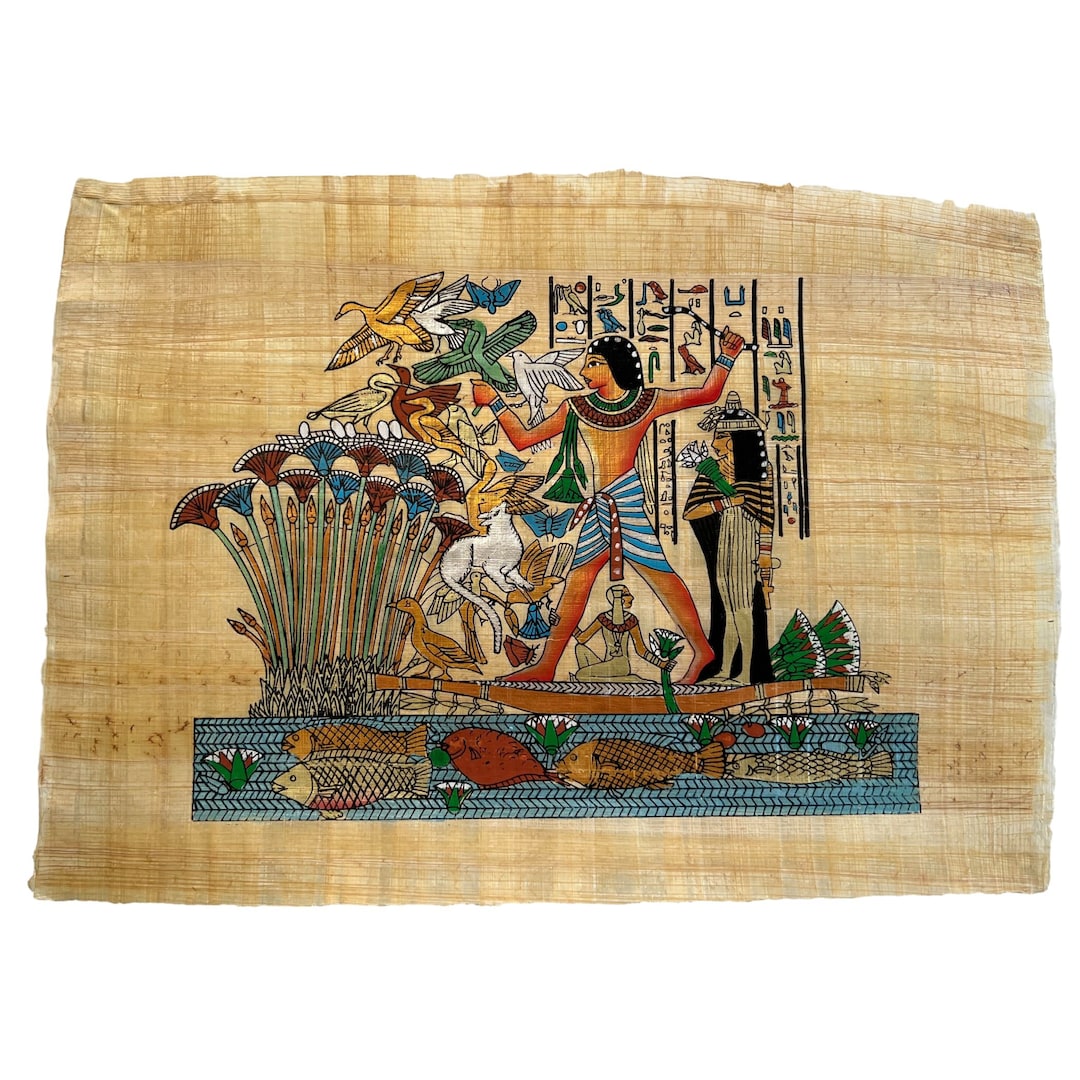 Nebamun Hunting Birds, Egyptian Papyrus Painting, Hatshepsut Art (13x9 ...