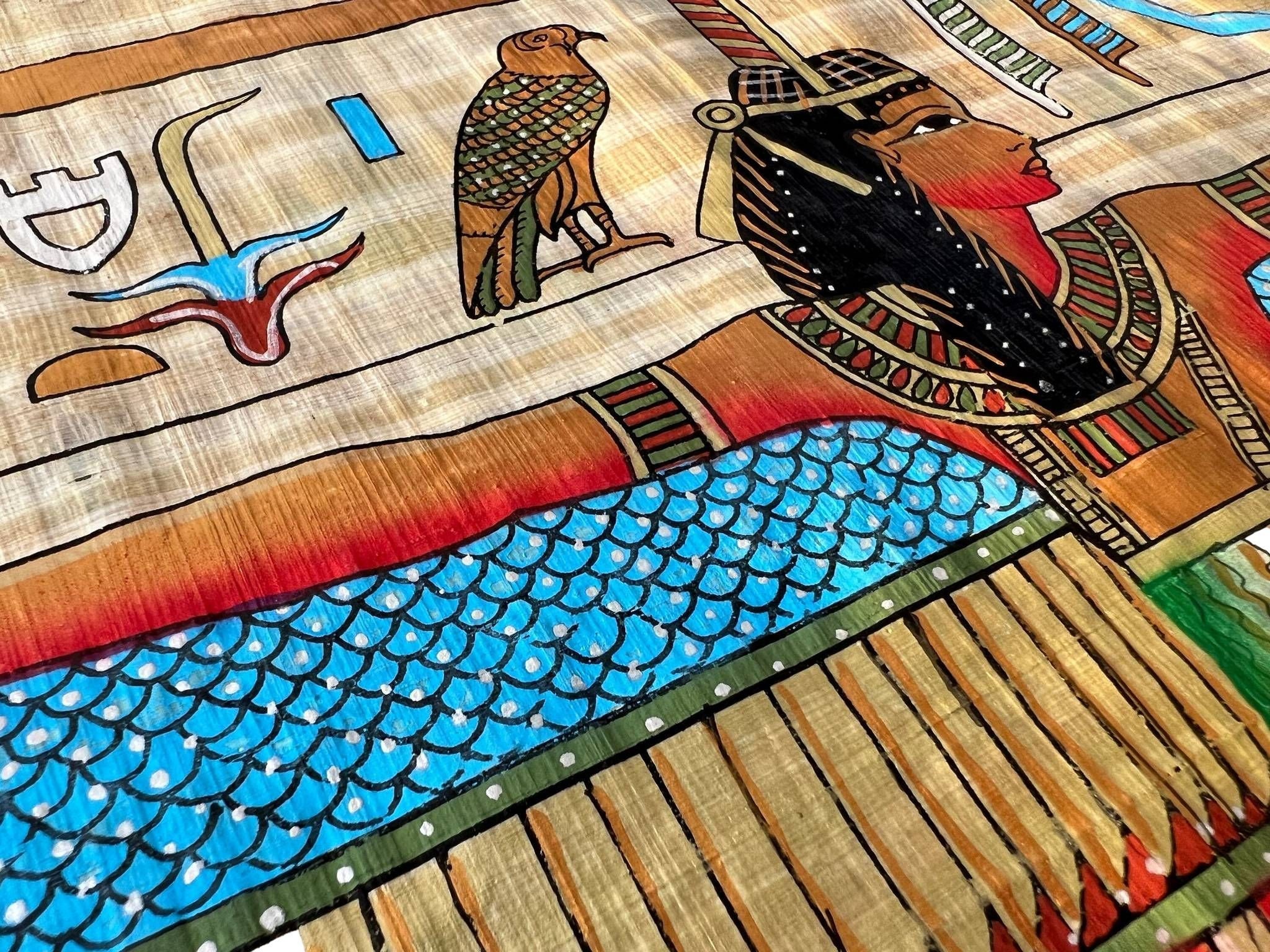 Large Maat Papyrus Painting, Egyptian Goddess Wings, Ancient Decor ...