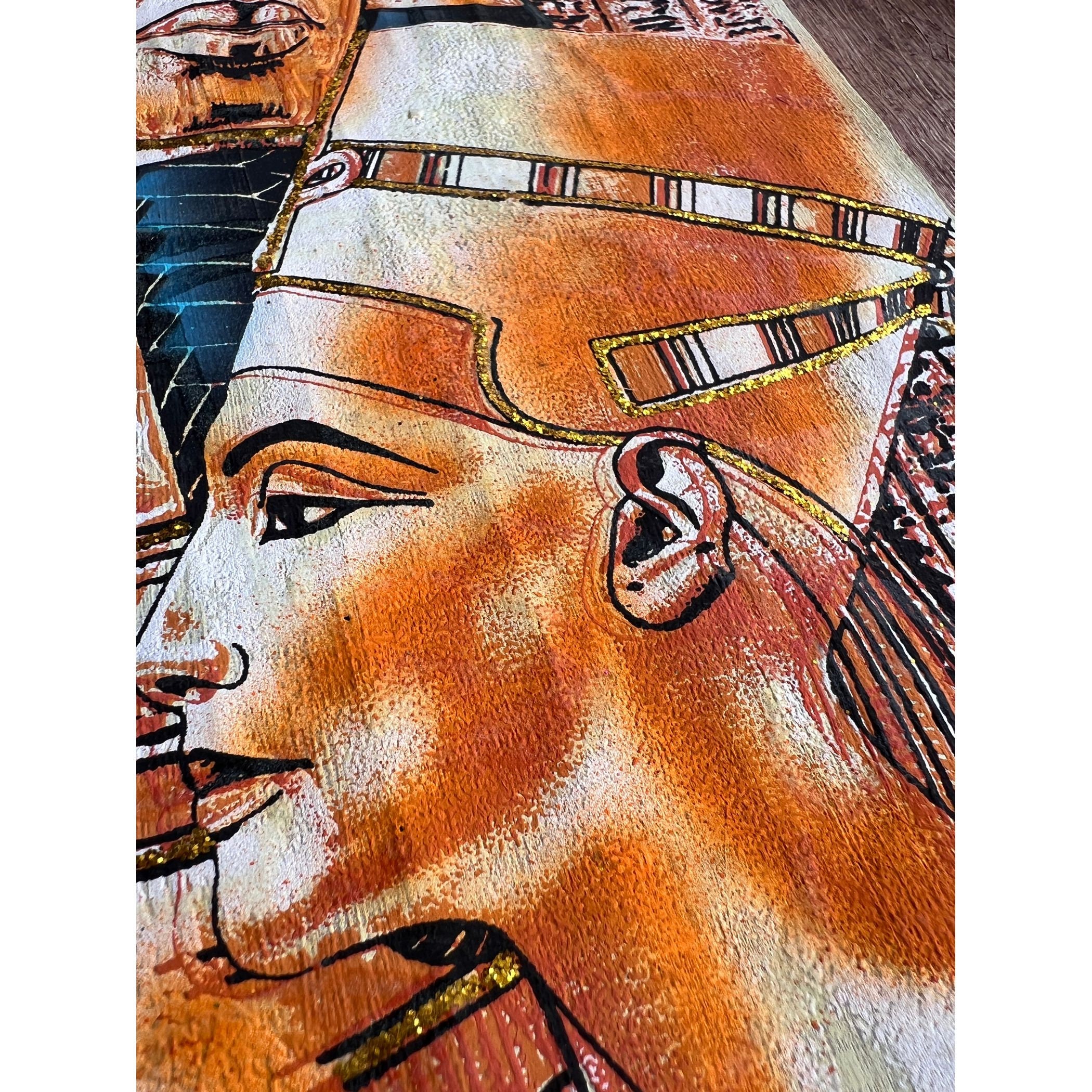 Handmade Bastet, Tutankhamun & Nefertiti Papyrus Painting, Glow in Dark ...