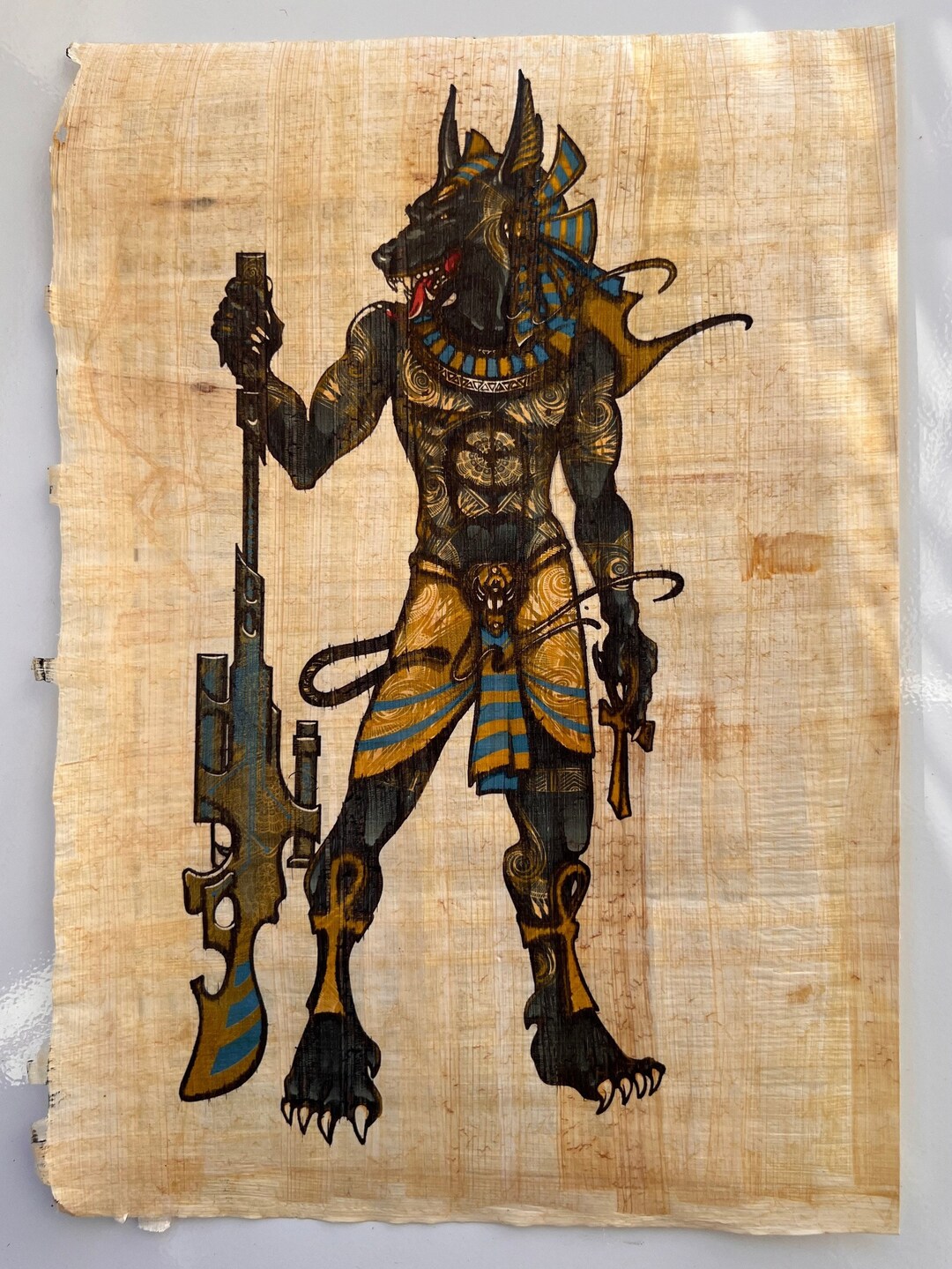 Egyptian God Anubis With A Weapon Illustration Printing on - Etsy