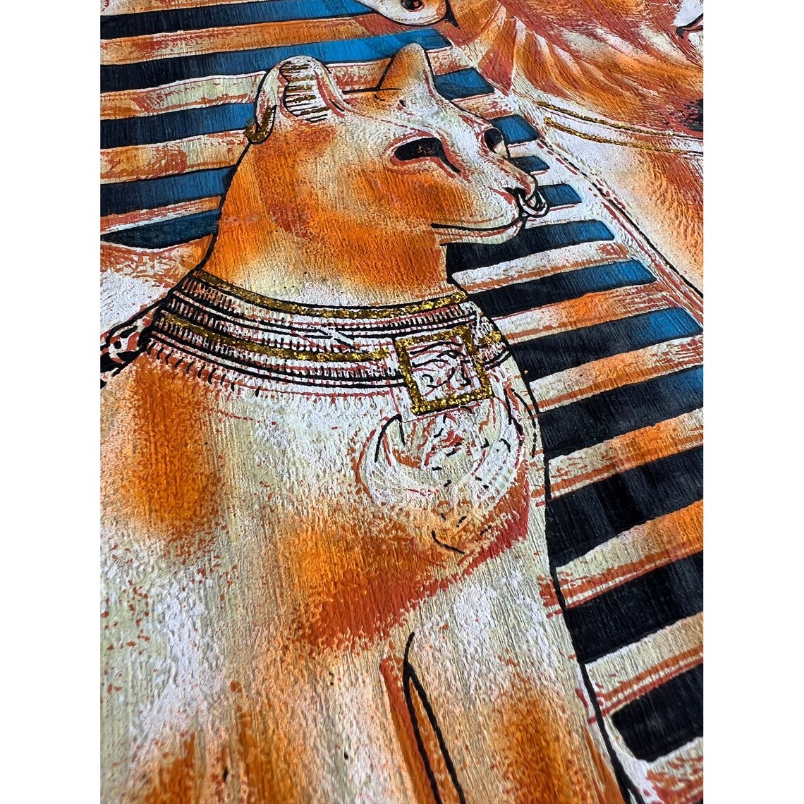 Handmade Bastet, Tutankhamun & Nefertiti Papyrus Painting, Glow in Dark ...