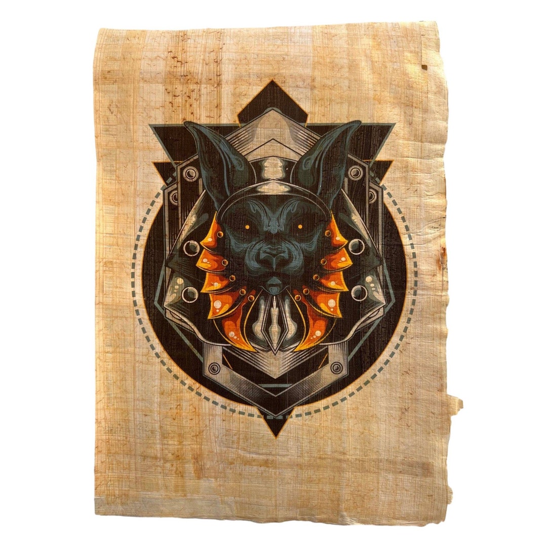 Silver Armor Anubis Printing on Egyptian Vintage Papyrus Art ...