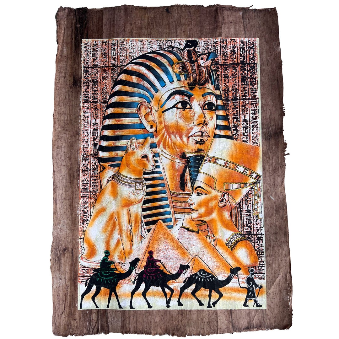 Bastet, Tutankhamun and Nefertiti on Antiqued Papyrus, Glow in the Dark ...