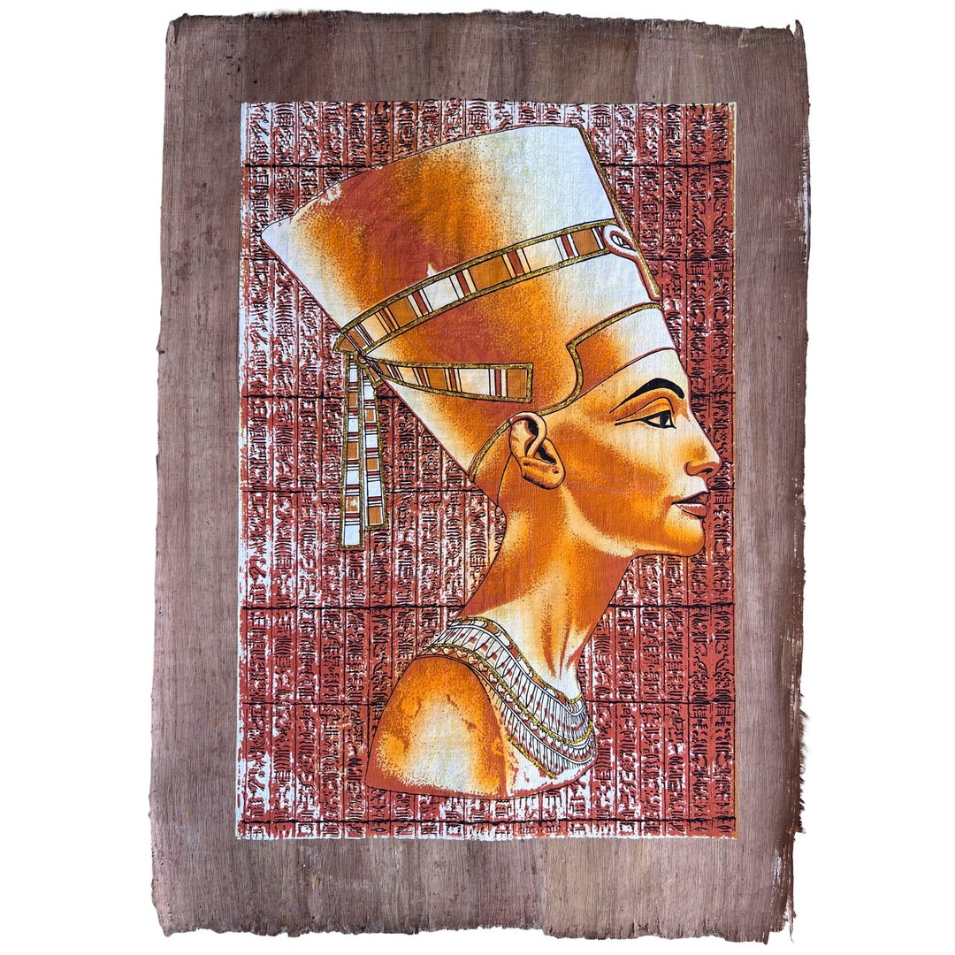 Portrait of Nefertity on Antiqued Papyrus, Brown Papyrus, Glow in Dark ...