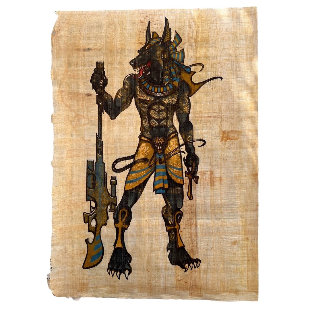 Egyptian God Anubis With A Weapon Illustration Printing on Egyptian ...