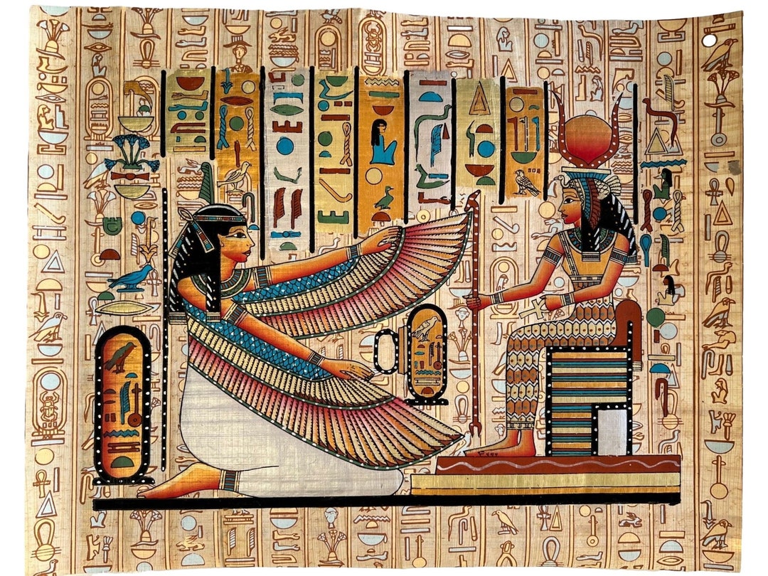 Hand Painted Goddess Ma'at & Isis Papyrus – Ancient Egypt Decor (17x13 ...