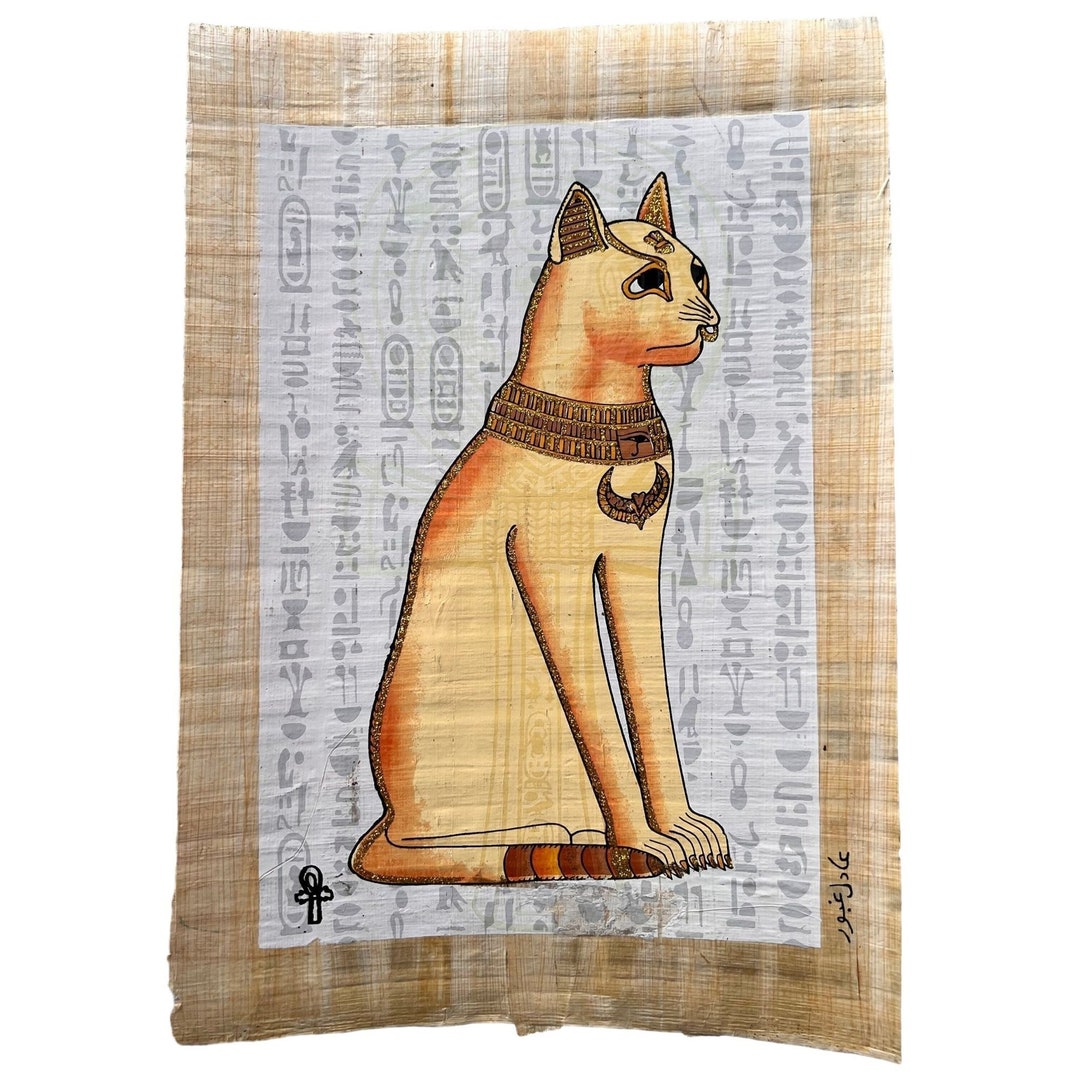 Bastet Egyptian Cat Goddess on Papyrus Egyptian Painting Paper With ...