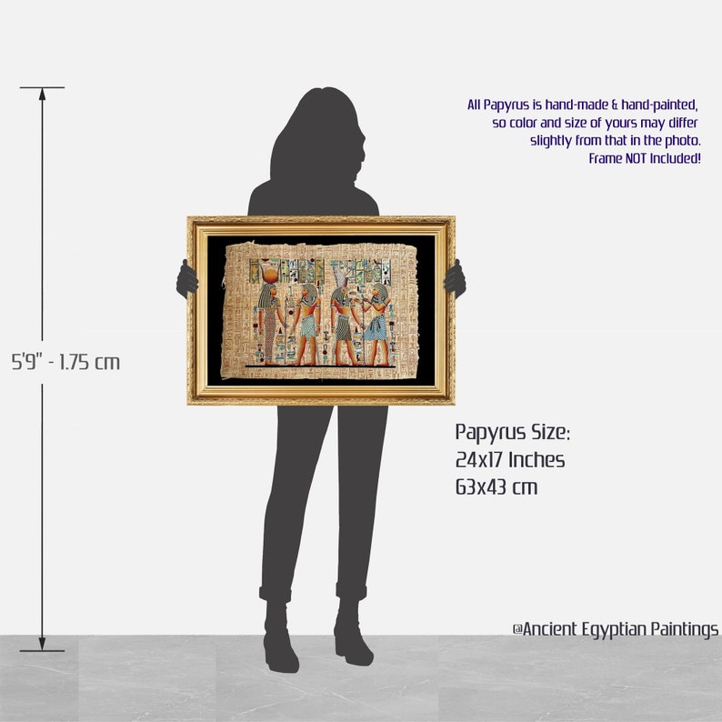 Tutankhamun and Hathor Egyptian Papyrus Painting, Hieroglyphs Wall Art ...