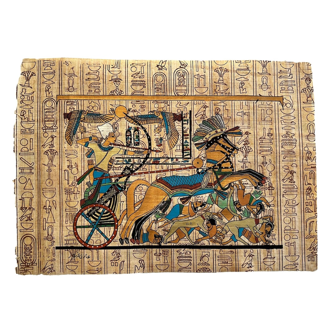 Ramses II War Chariot, Battle of Kadesh, Vintage Papyrus Painting (13x9 ...
