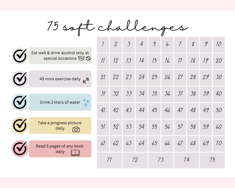 75 Soft Challenge, 75 Day Challenge, 75 Soft Printable, 75 Soft Tracker ...