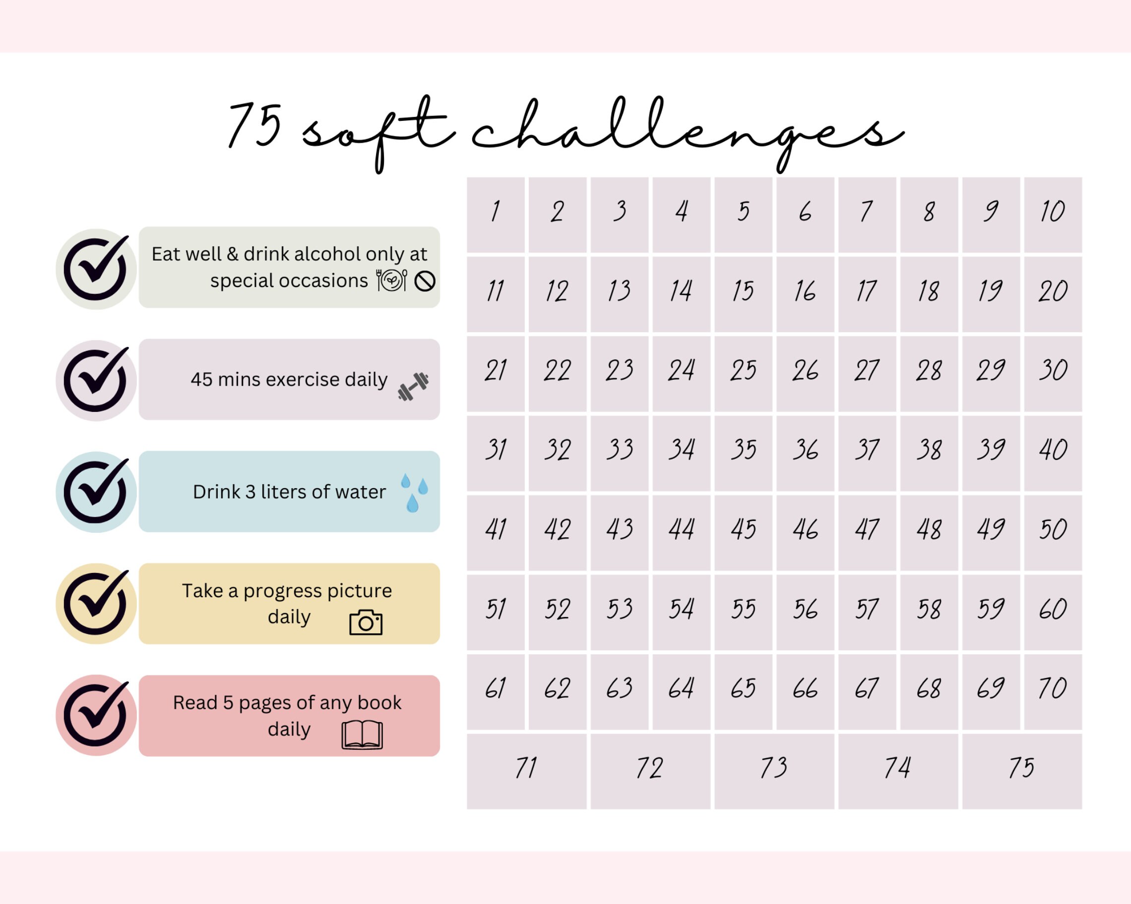 75 Soft Challenge, 75 Day Challenge, 75 Soft Printable, 75 Soft Tracker ...