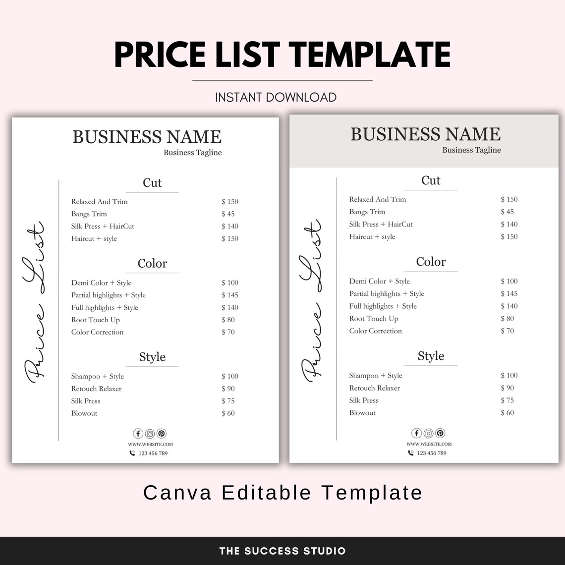DIY Price List Template, Editable Beauty Salon Pricing Template Design ...