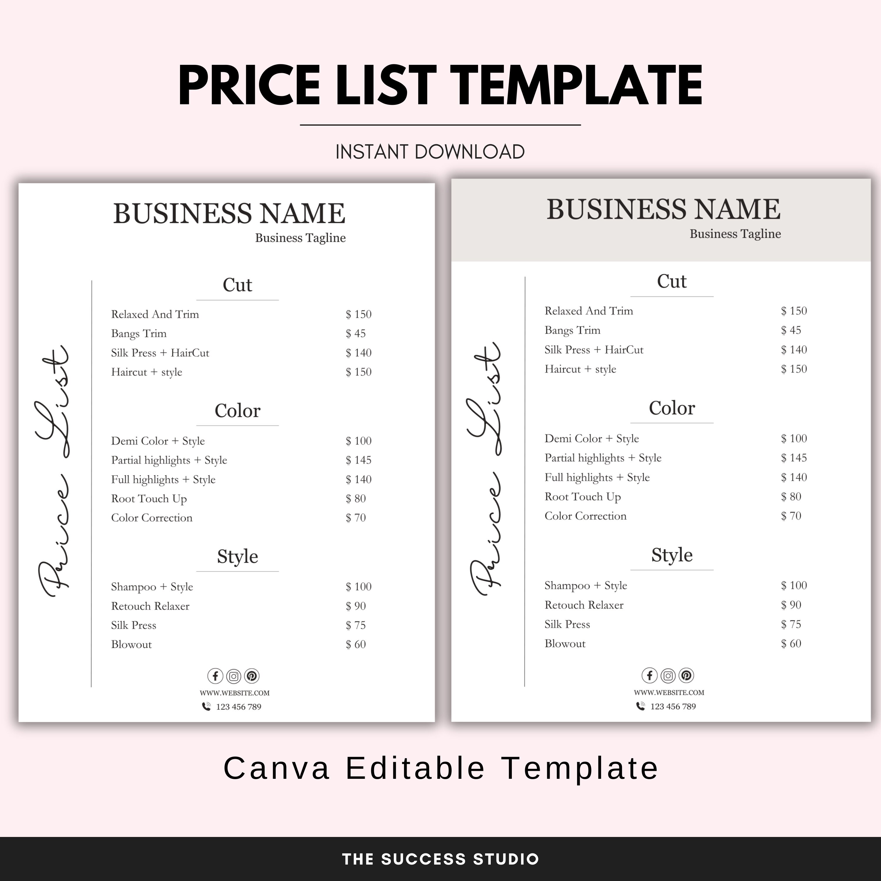 DIY Price List Template, Editable Beauty Salon Pricing Template Design ...