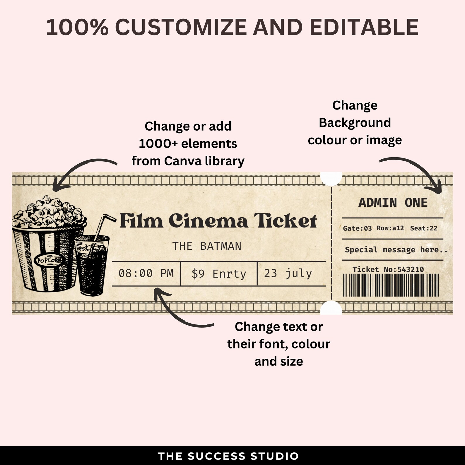 Movie Ticket Invitation, Movie Ticket Template, Movie Ticket Place Card ...