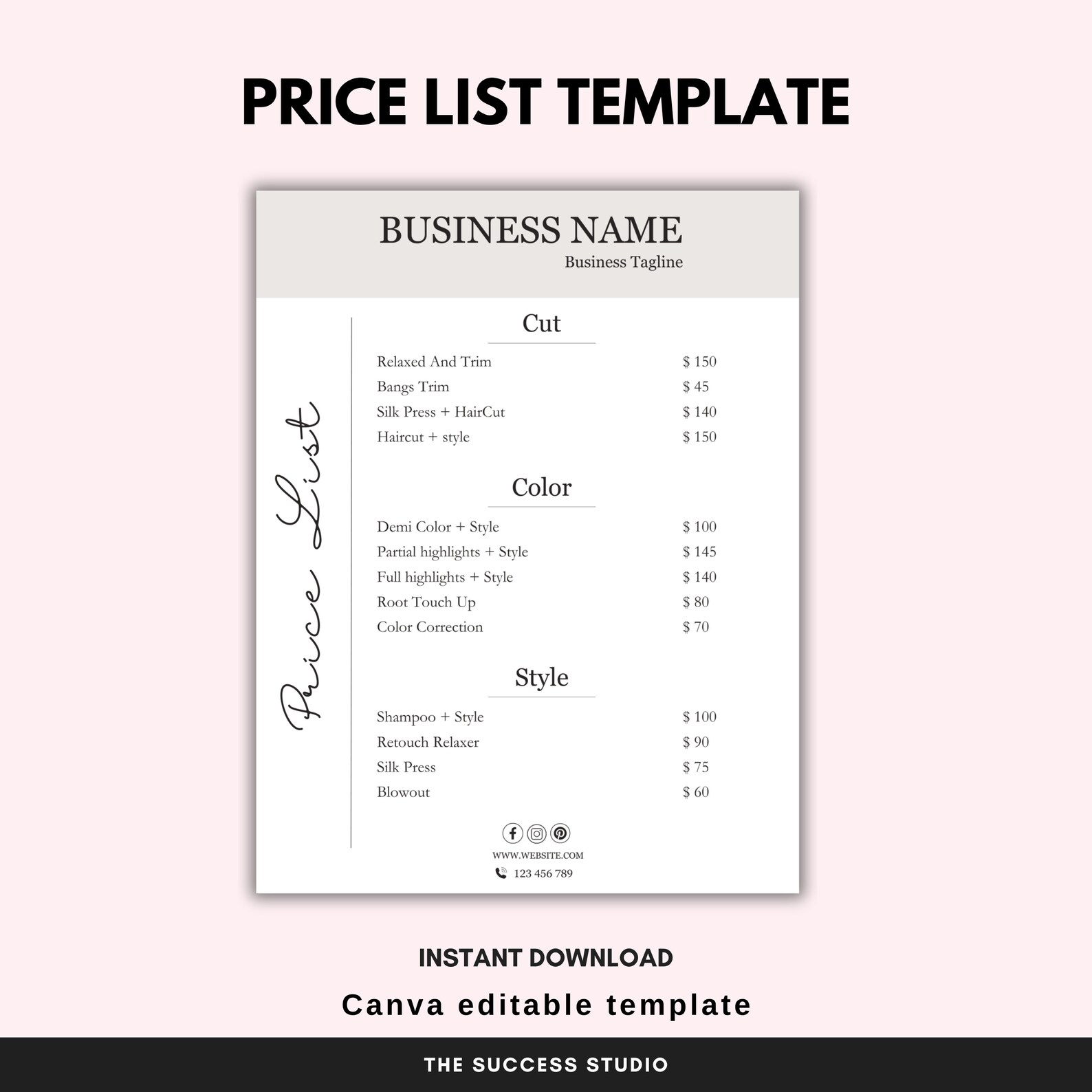 DIY Price List Template, Editable Beauty Salon Pricing Template Design ...