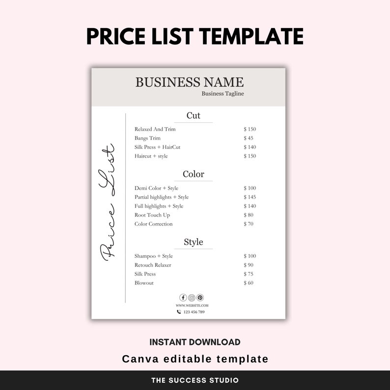 DIY Price List Template, Editable Beauty Salon Pricing Template Design ...