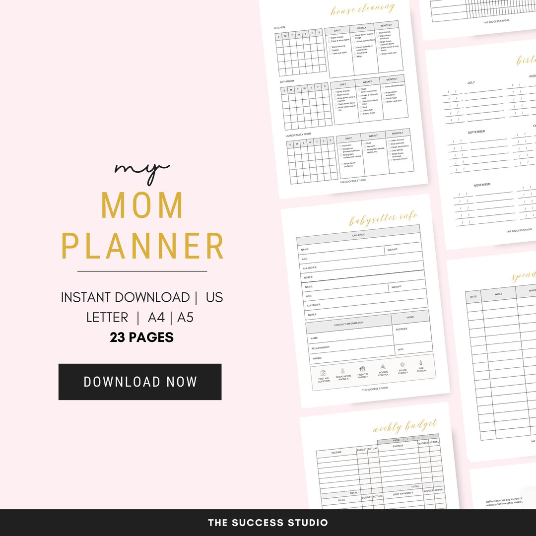 Mom Planner, Family Planner, Mom Journal, Cleaning Planner, Digital ...