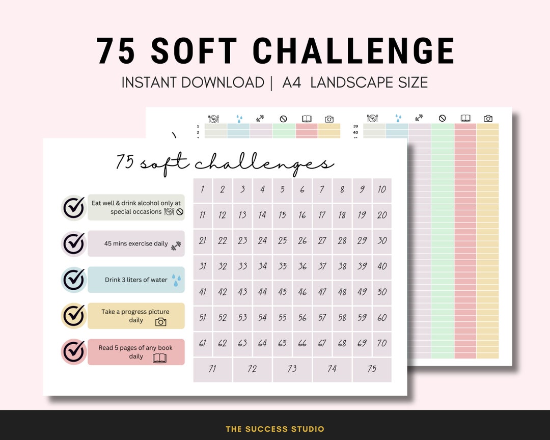 75 Soft Challenge, 75 Day Challenge, 75 Soft Printable, 75 Soft Tracker ...