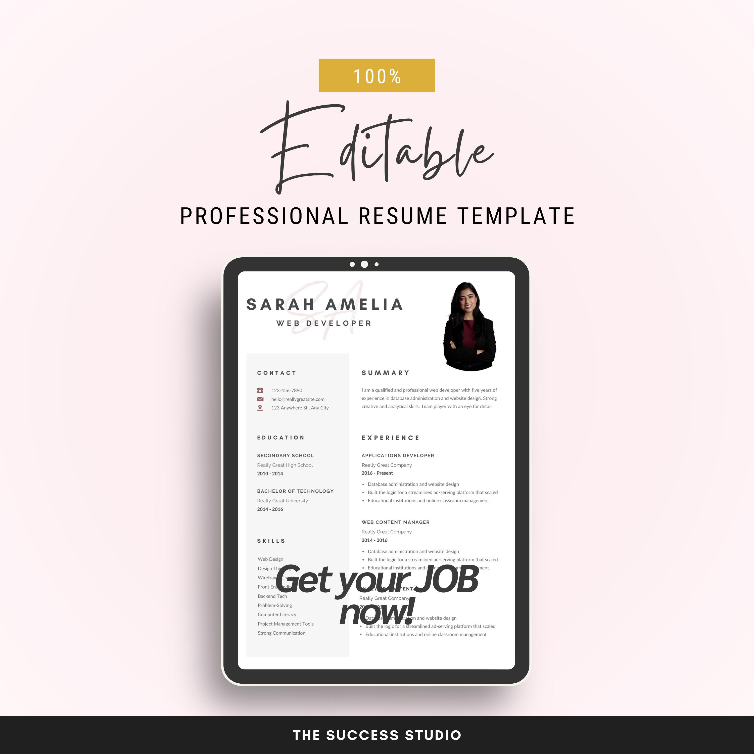 MINIMALIST Resume Template, Professional Resume Template, Modern Resume ...
