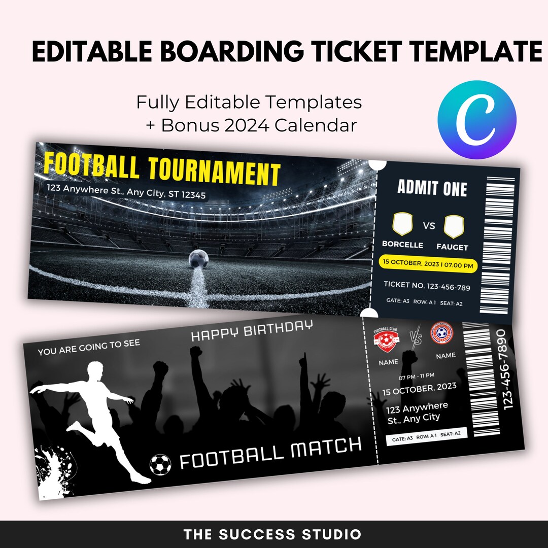 Editable Football Ticket Canva Template DIY Football Ticket - Etsy