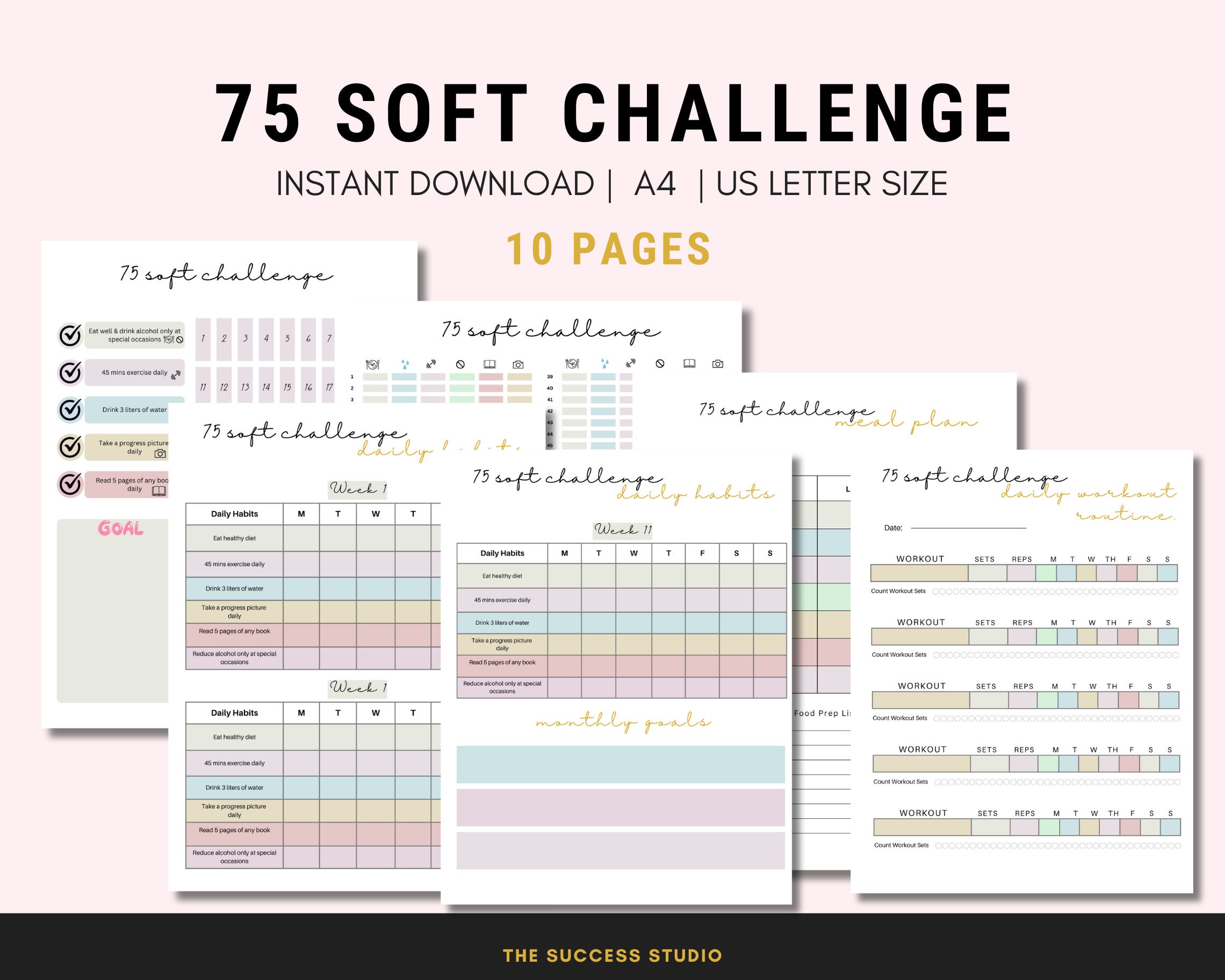 75 Soft Challenge, 75 Day Challenge, 75 Soft Printable, 75 Soft Tracker ...