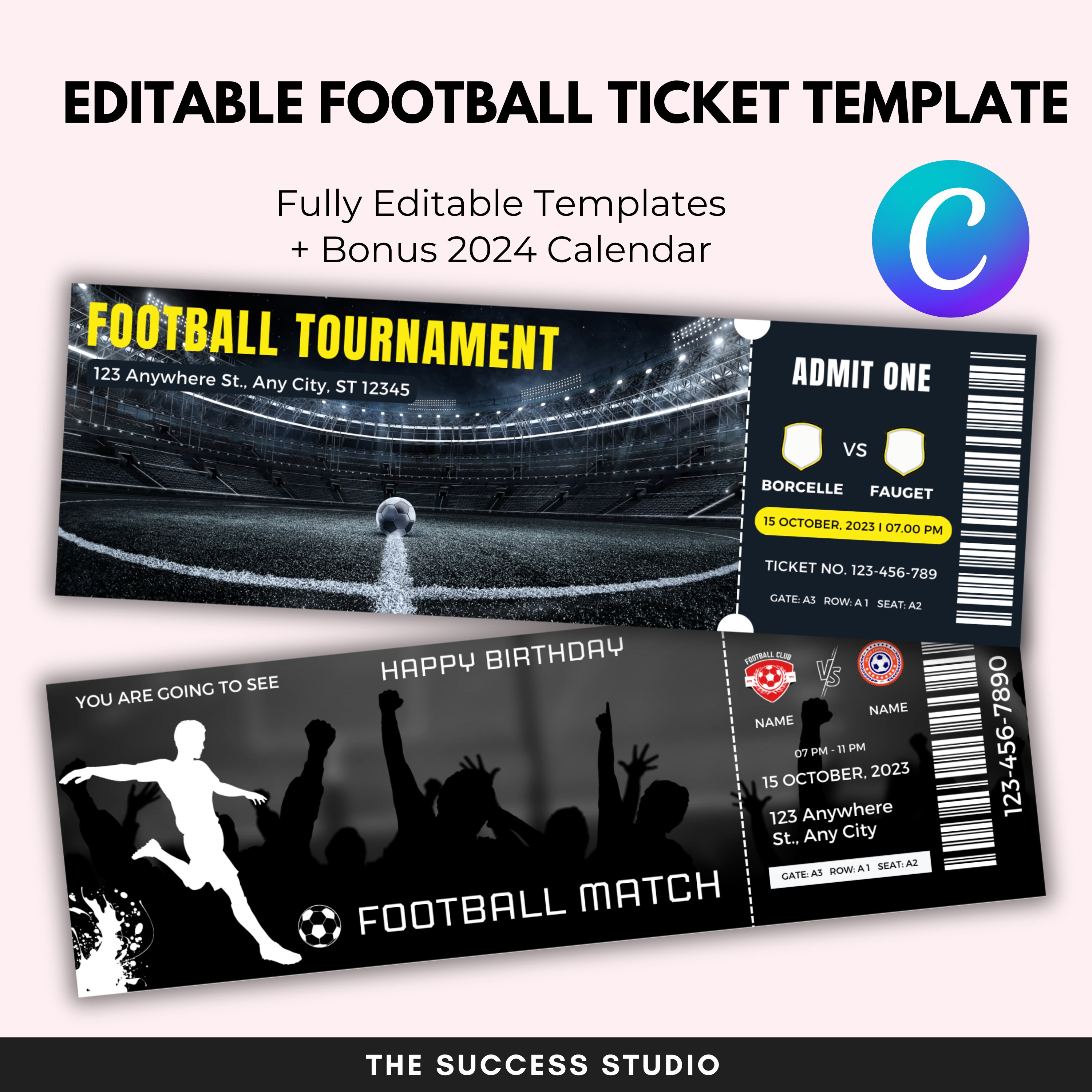 Editable Football Ticket Canva Template, DIY Football Ticket, Printable ...