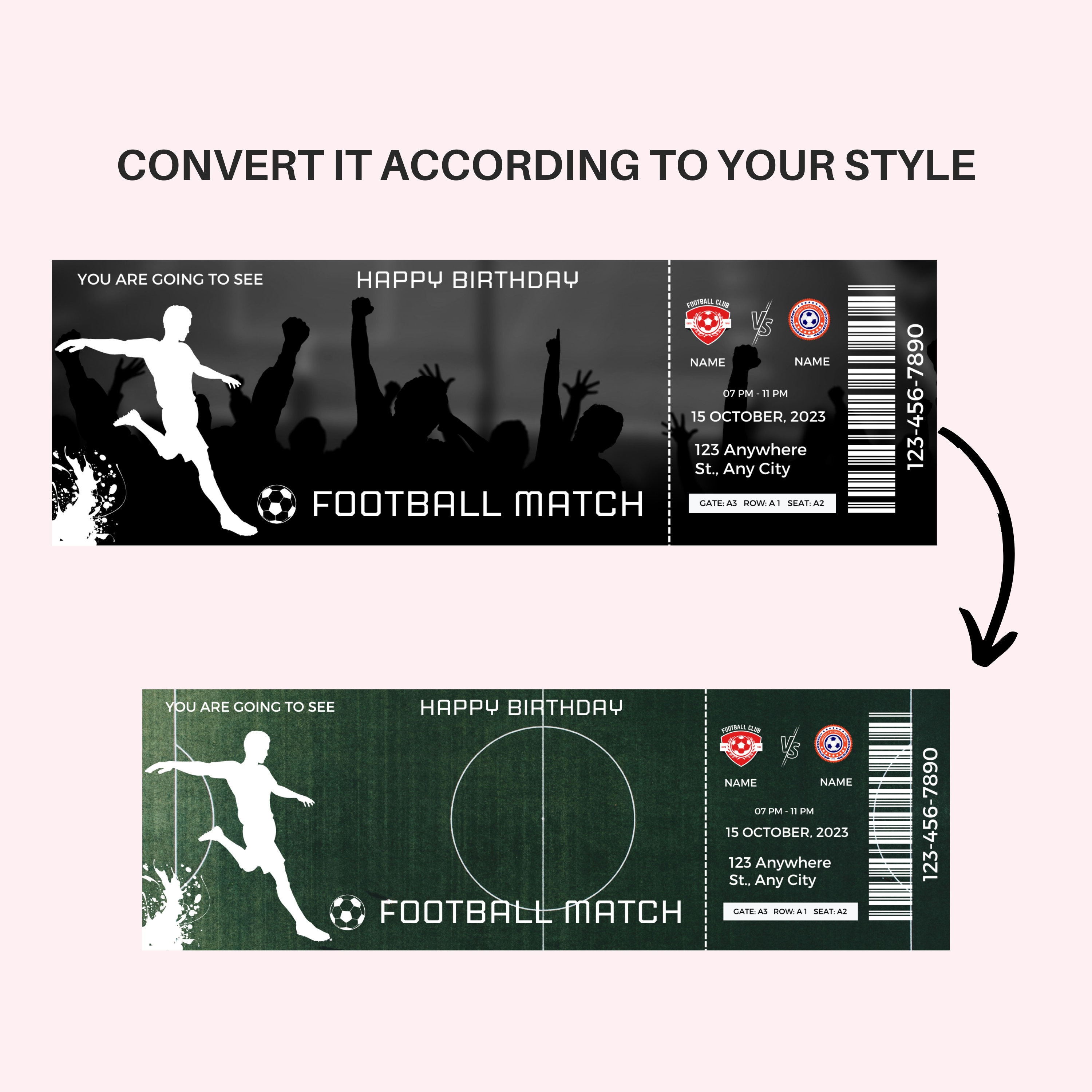Editable Football Ticket Canva Template, DIY Football Ticket, Printable ...