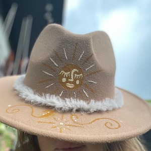 Hand Painted Sun and Moon Wide Brim Felt Adventure Hat - Etsy