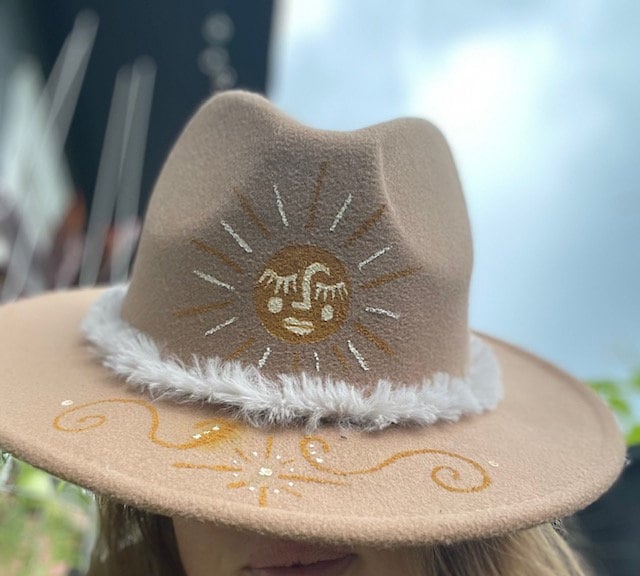 Hand Painted Sun and Moon Wide Brim Felt Adventure Hat - Etsy