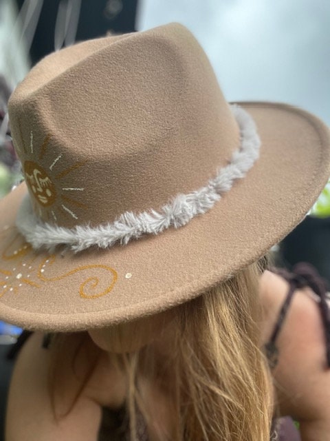 Hand Painted Sun and Moon Wide Brim Felt Adventure Hat - Etsy