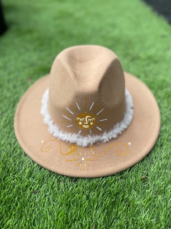 Hand Painted Sun and Moon Wide Brim Felt Adventure Hat - Etsy