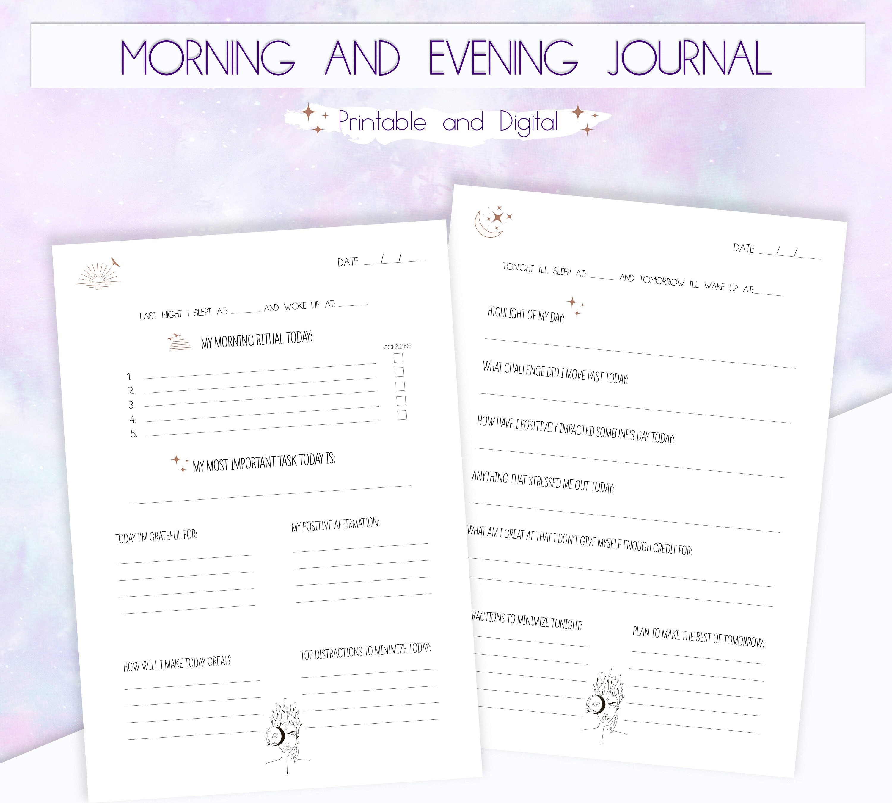 Morning and Evening Journal, Morning Routine Builder, Nighttime Journal ...