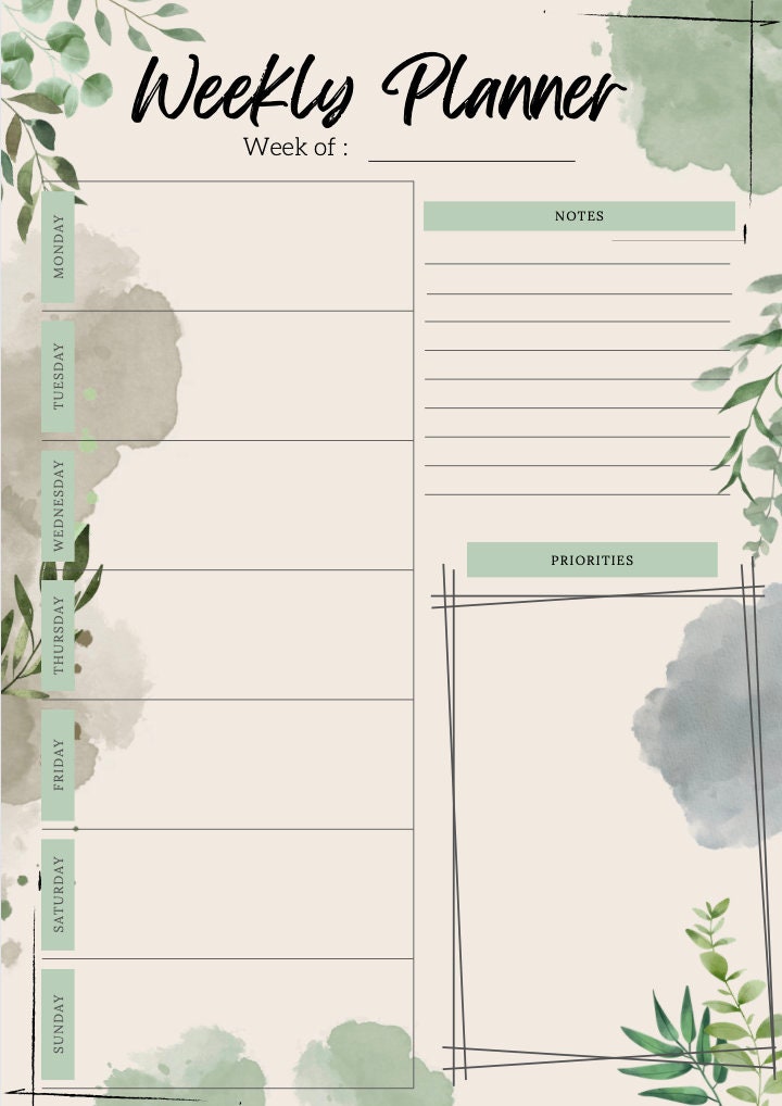 Weekly Planner, Instant Download, Printable Planner, Productivity ...